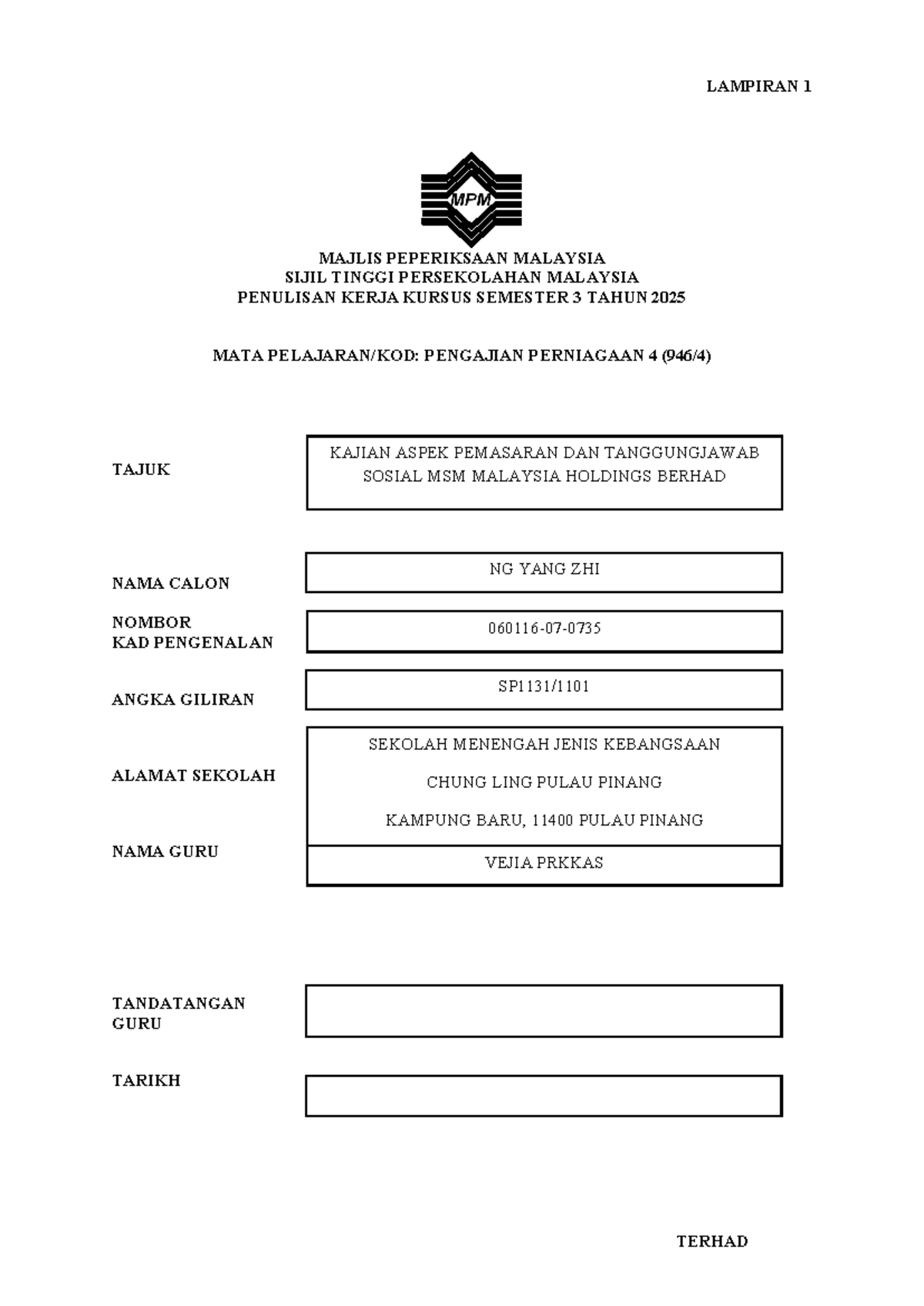 KK Cover PAGE 2022 - hmm - LAMPIRAN 1 MAJLIS PEPERIKSAAN MALAYSIA SIJIL ...
