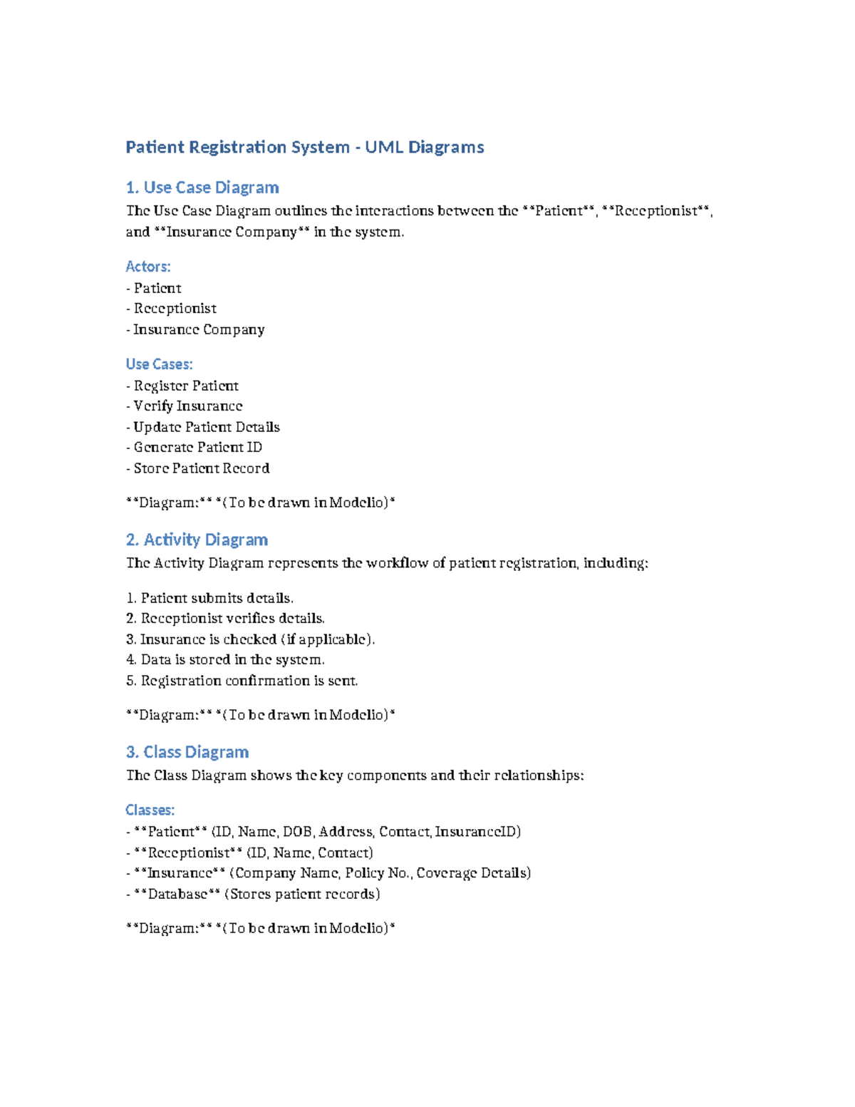 Patient Registration UML Diagrams Overview for System Design - Studocu