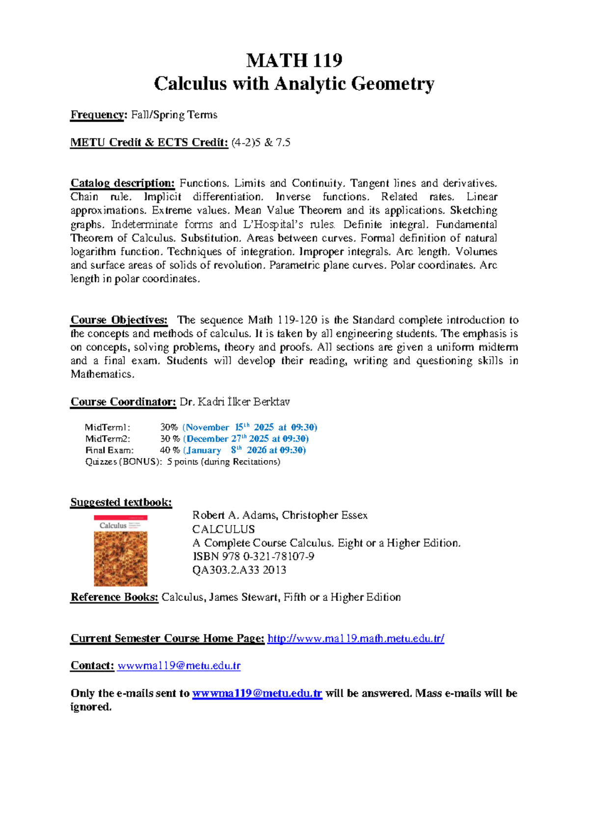 MATH 119 Course Syllabus & Policies for Calculus with Analytic Geometry ...