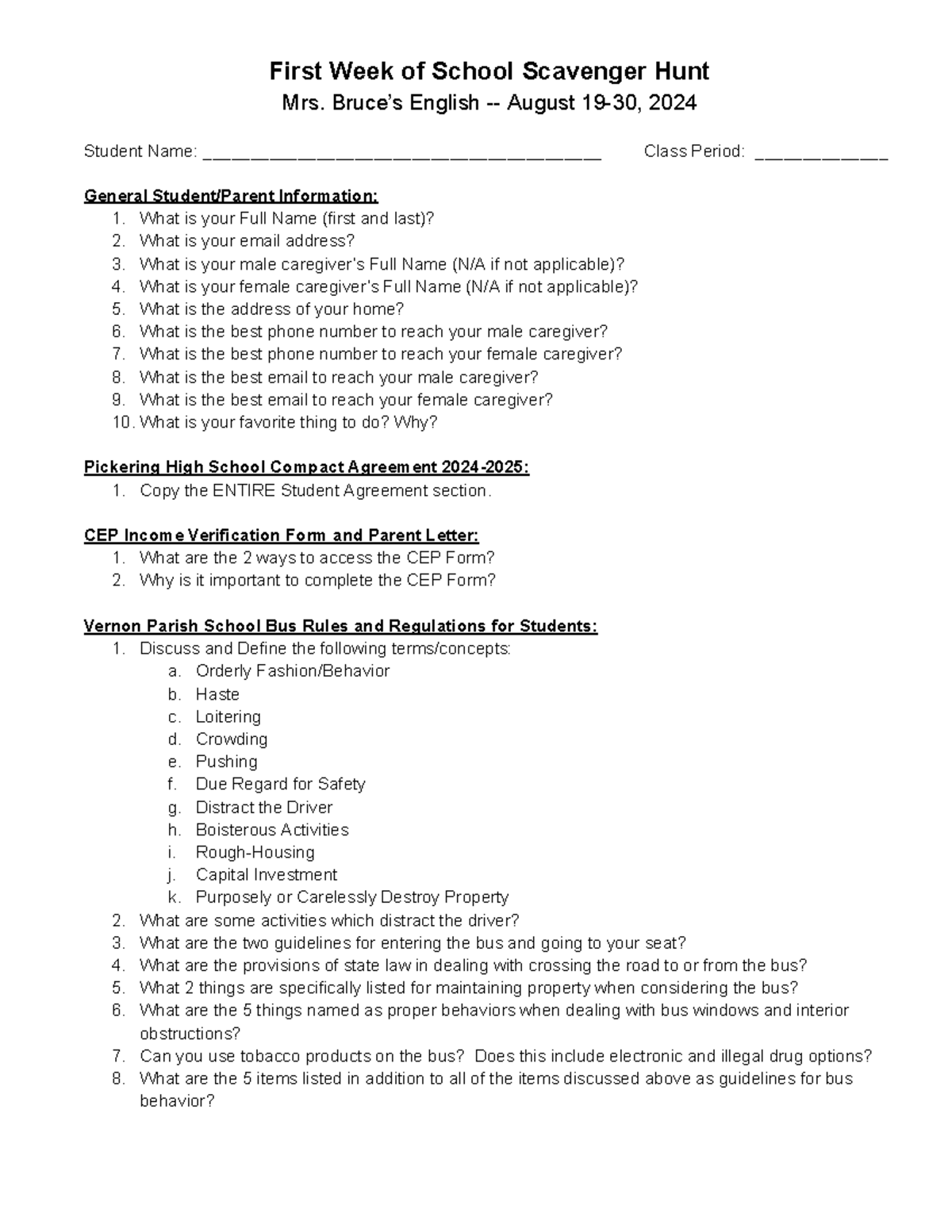 First Days of School Scavenger Hunt 24-25 - First Week of School ...