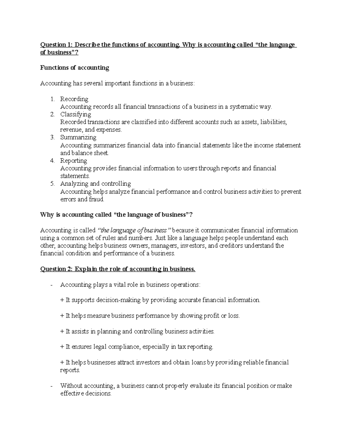 Functions of Accounting: Importance in Business Operations - Studocu