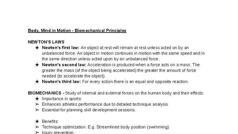 Health and Movement Science - Biomechanical Principles Overview - Studocu