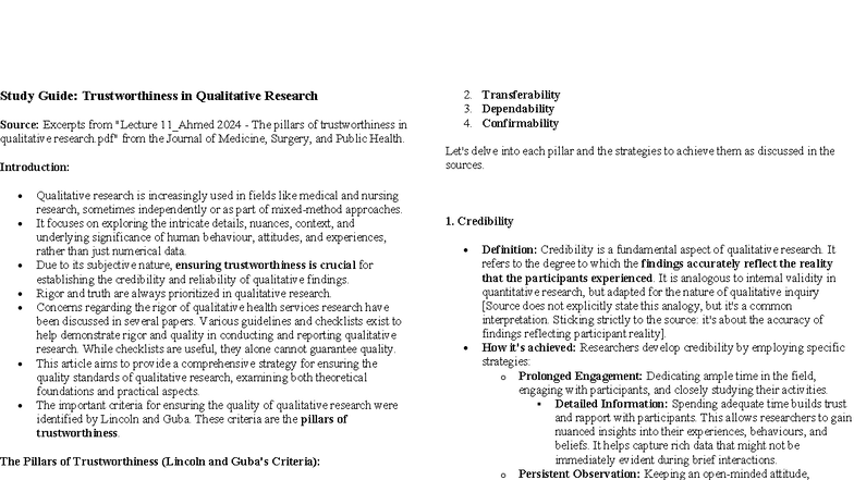Study Guide: Trustworthiness in Qualitative Research (11_Ahmed 2024 ...