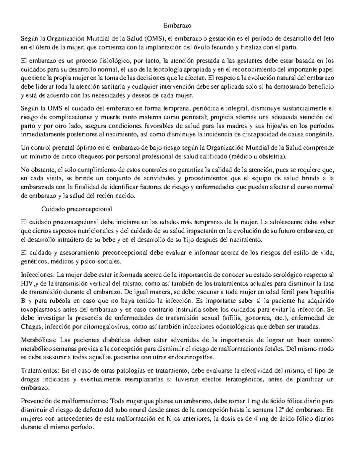 Control Prenatal y Cuidado Preconcepcional según la OMS - 2021 - Studocu