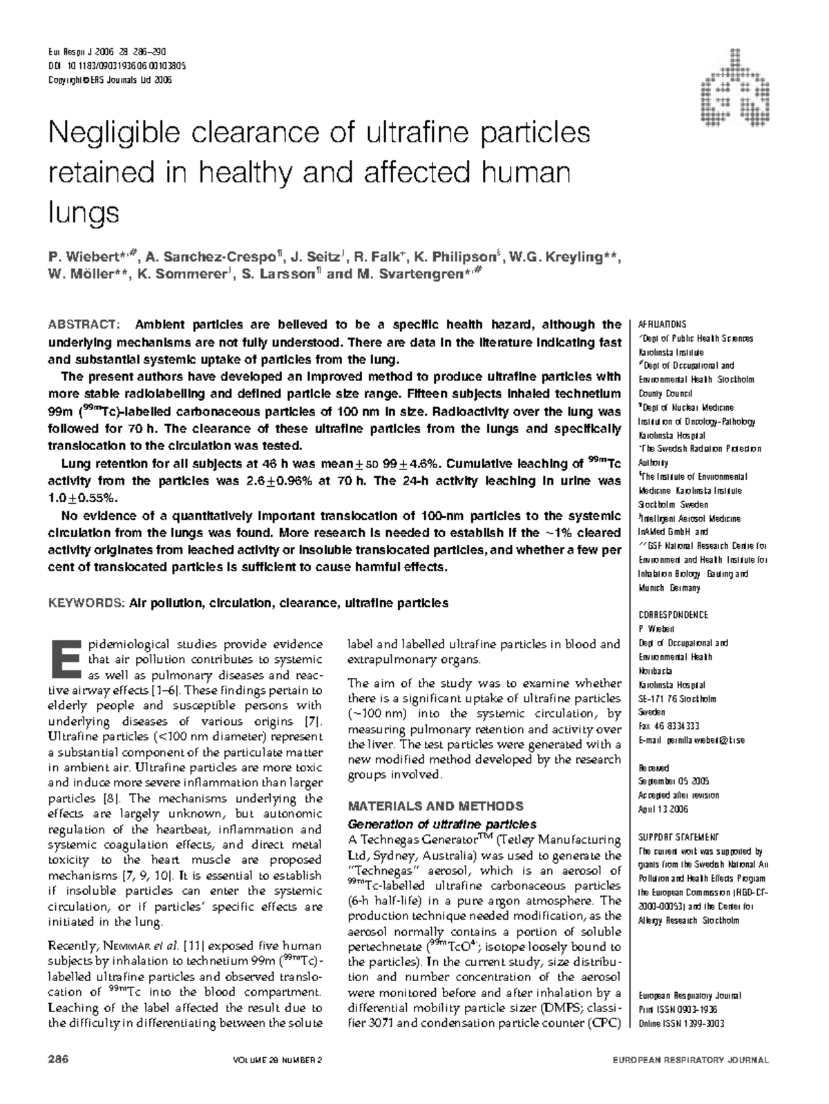 Negligible Clearance of Ultrafine Particles in Human Lungs (Eur Respir ...