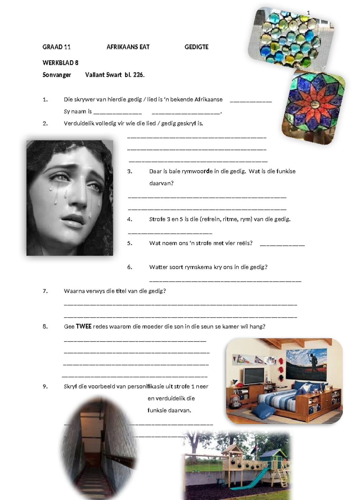 GR 11 AFR EAT Gedig Werkblad 8: Sonvanger van Valiant Swart - Studocu