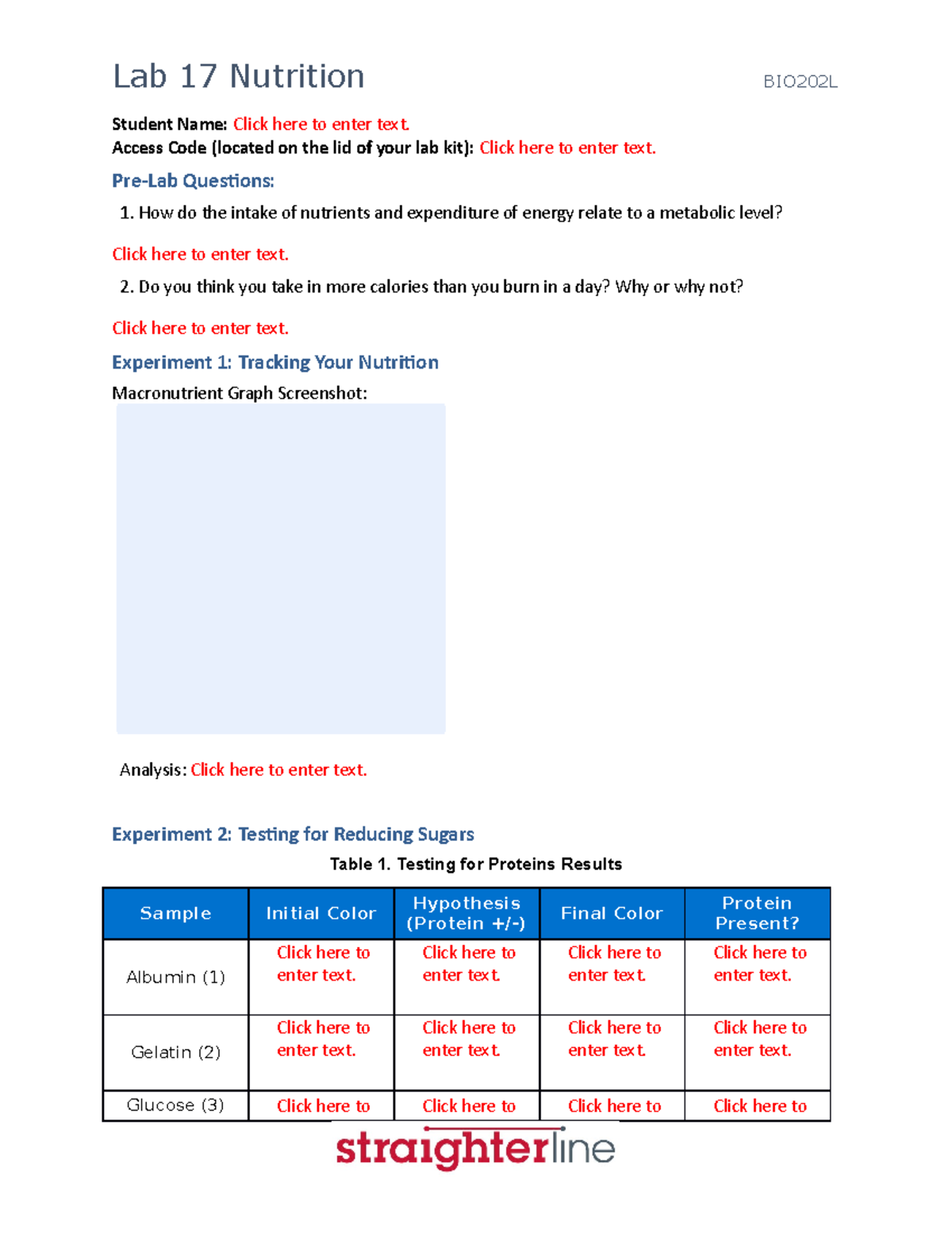 BIO202L Lab 17: Nutrition and Biomolecule Analysis Exercises - Studocu