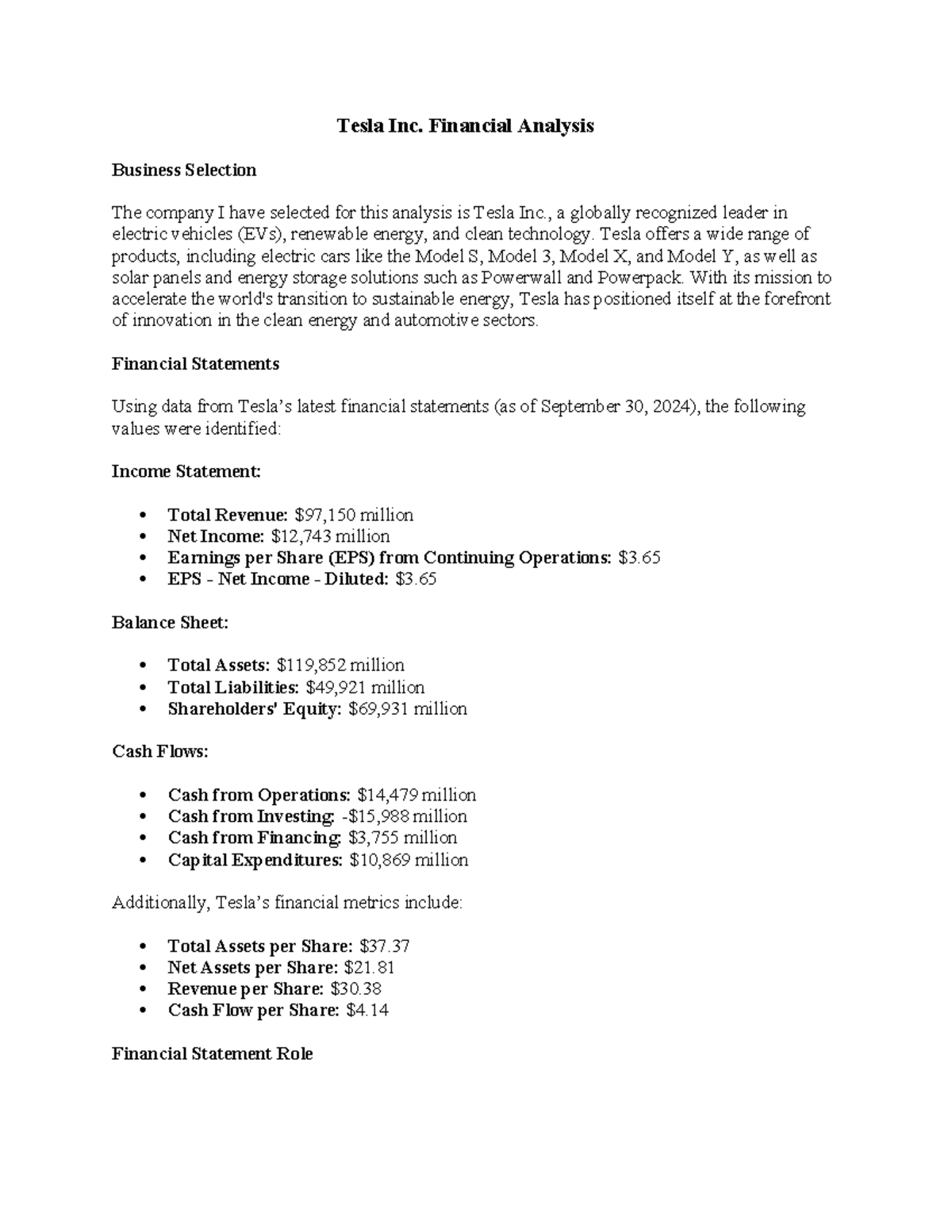Module 2: Financial Analysis of Tesla Inc. (EVs & Clean Tech) - Studocu
