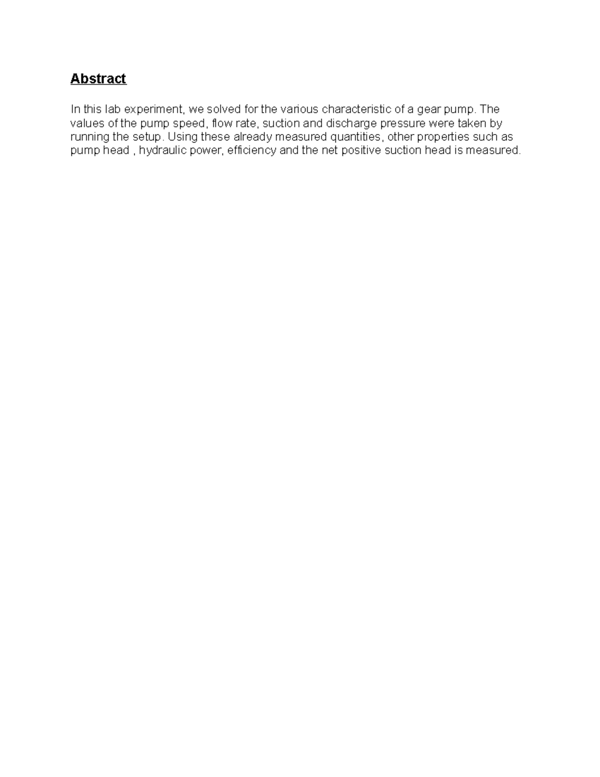 Gear Pump Performance Analysis - Lab Report for ME 302 - Studocu