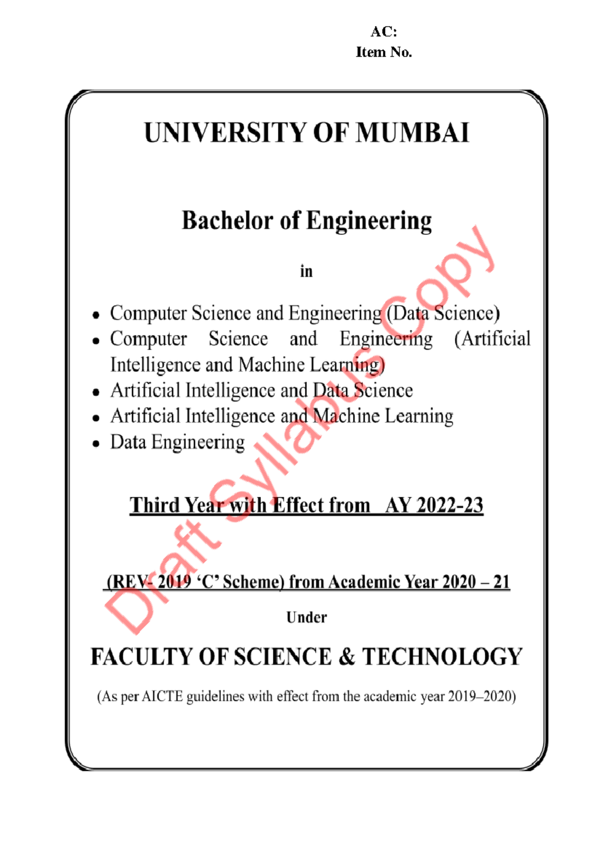Mumbai University AI ML DS DE R2019 - AIML Course Syllabus 2022-23 ...