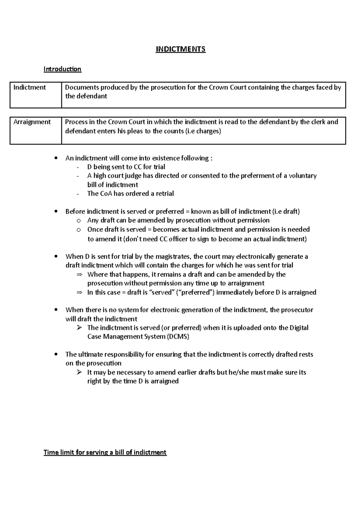 Indictments & Pleas: Key Notes for Criminal Procedure (Law 101) - Studocu