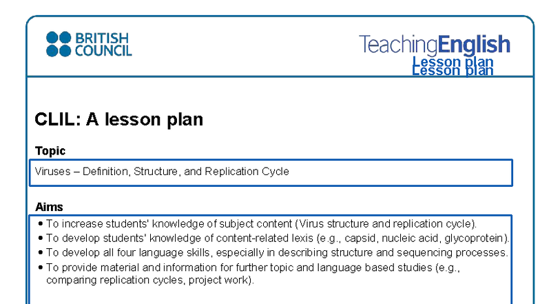 CLIL Lesson Plan: Understanding Viruses - Structure & Replication Cycle ...