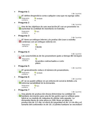 Actividad 5 Automatizada - Actividad 5. Automatizada Pregunta 1 1 de 1 puntos JIT es una ...