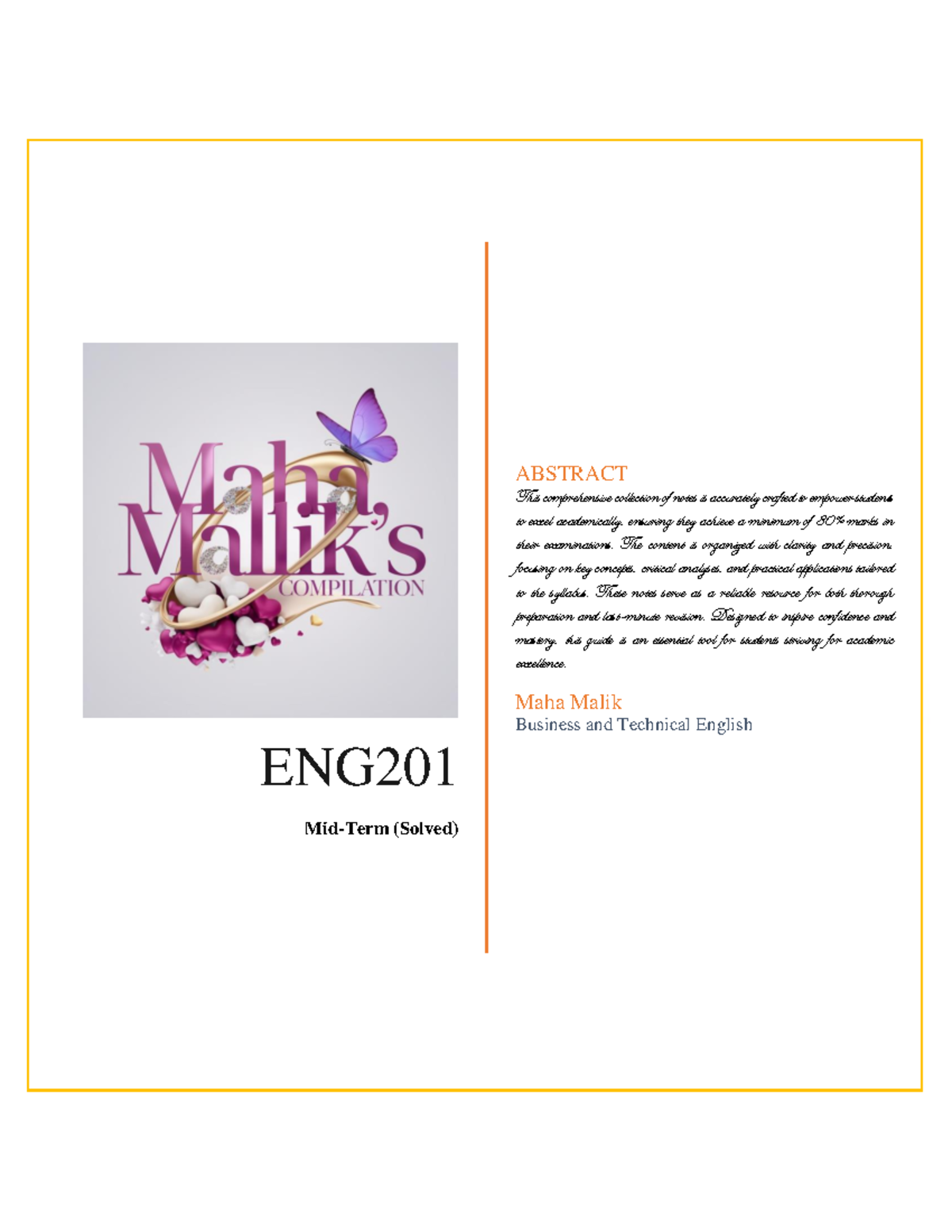 ENG201 Business and Technical English Mid-Term Exam Notes (Solved ...