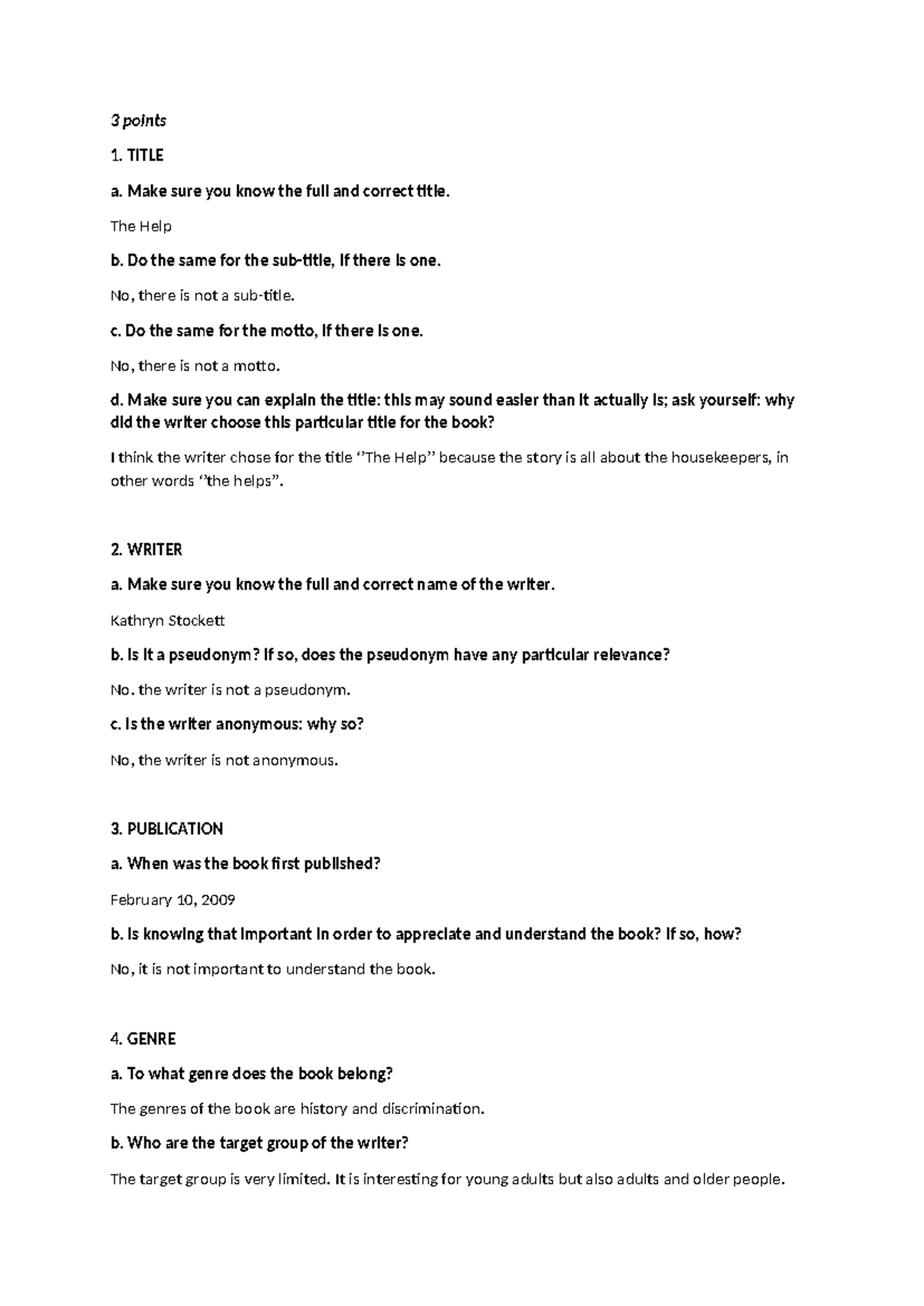 Bookform: Analysis of "The Help" by Kathryn Stockett - Studeersnel