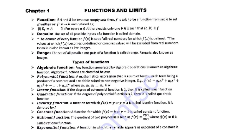 Math 12: Chapter 1 - Functions and Limits Definitions - Studocu