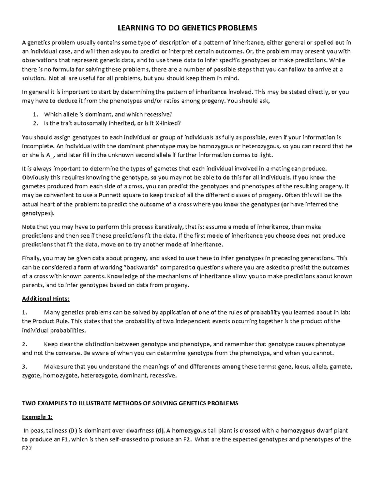 Genetics Problems HM: Strategies for Solving Inheritance Issues - Studocu