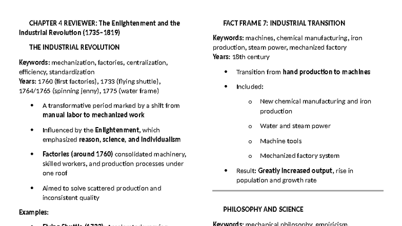 C4 CHAPTER 4 REVIEWER: The Enlightenment & Industrial Revolution - Studocu