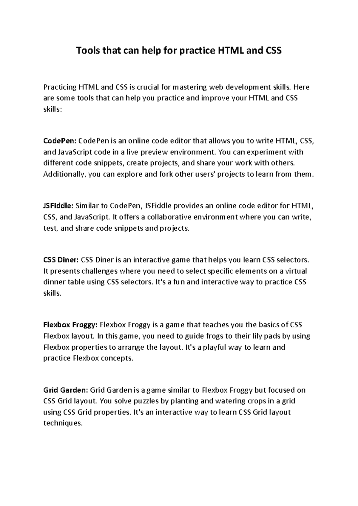 HTML & CSS Practice Tools for Web Development Mastery - Studocu