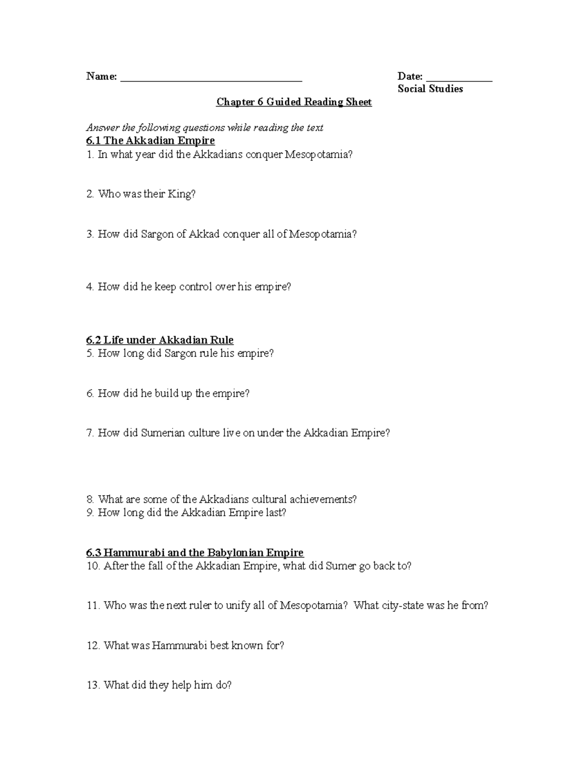 Lesson 6: Guided Reading on Mesopotamian Empires - Studocu