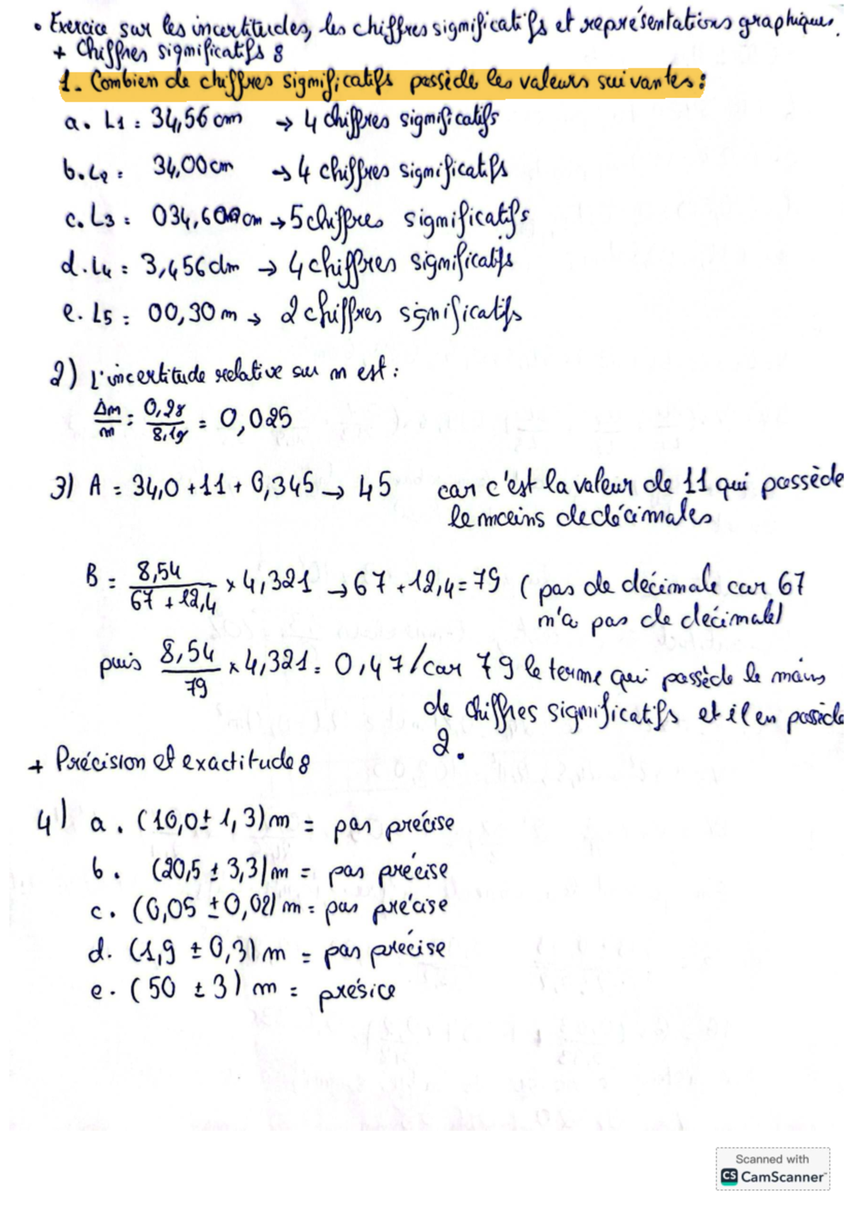 Exercices d'application sur les incertitudes et chiffres significatifs ...
