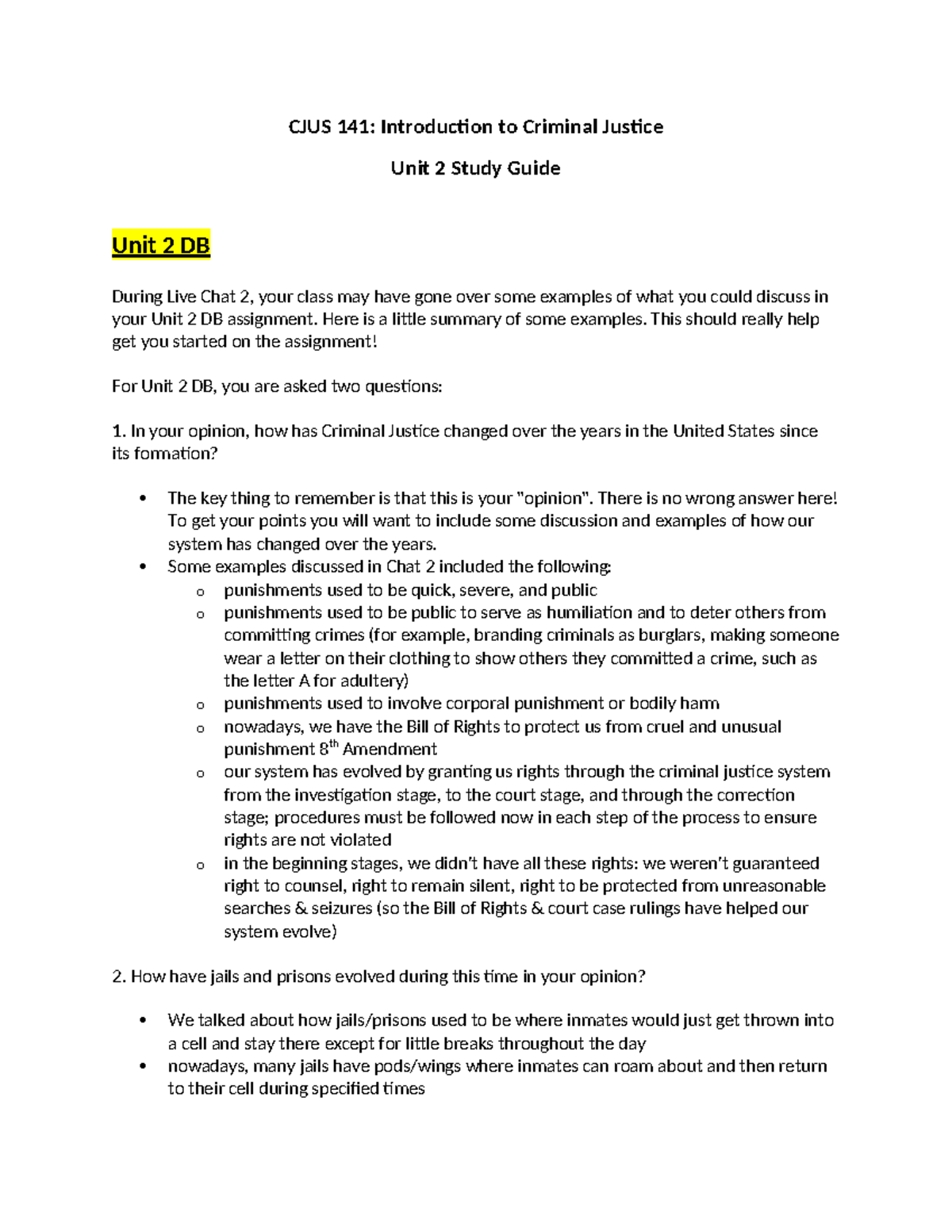 CJUS 141: Unit 2 Study Guide & Discussion Board Insights - Studocu