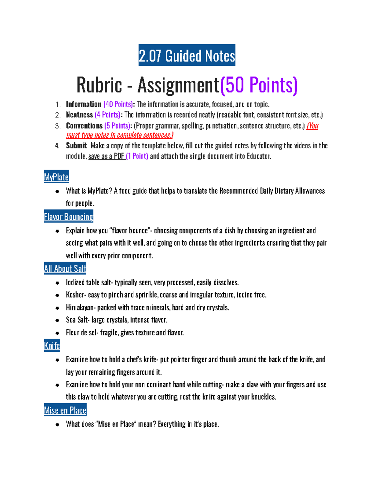 2.07 Guided Notes: Exploring MyPlate, Baking, and Flavor Pairing - Studocu