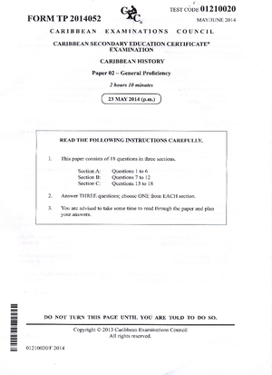 CSEC Caribbean History - CARIBBEAN EXAMINATIONS COUNCIL Caribbean ...