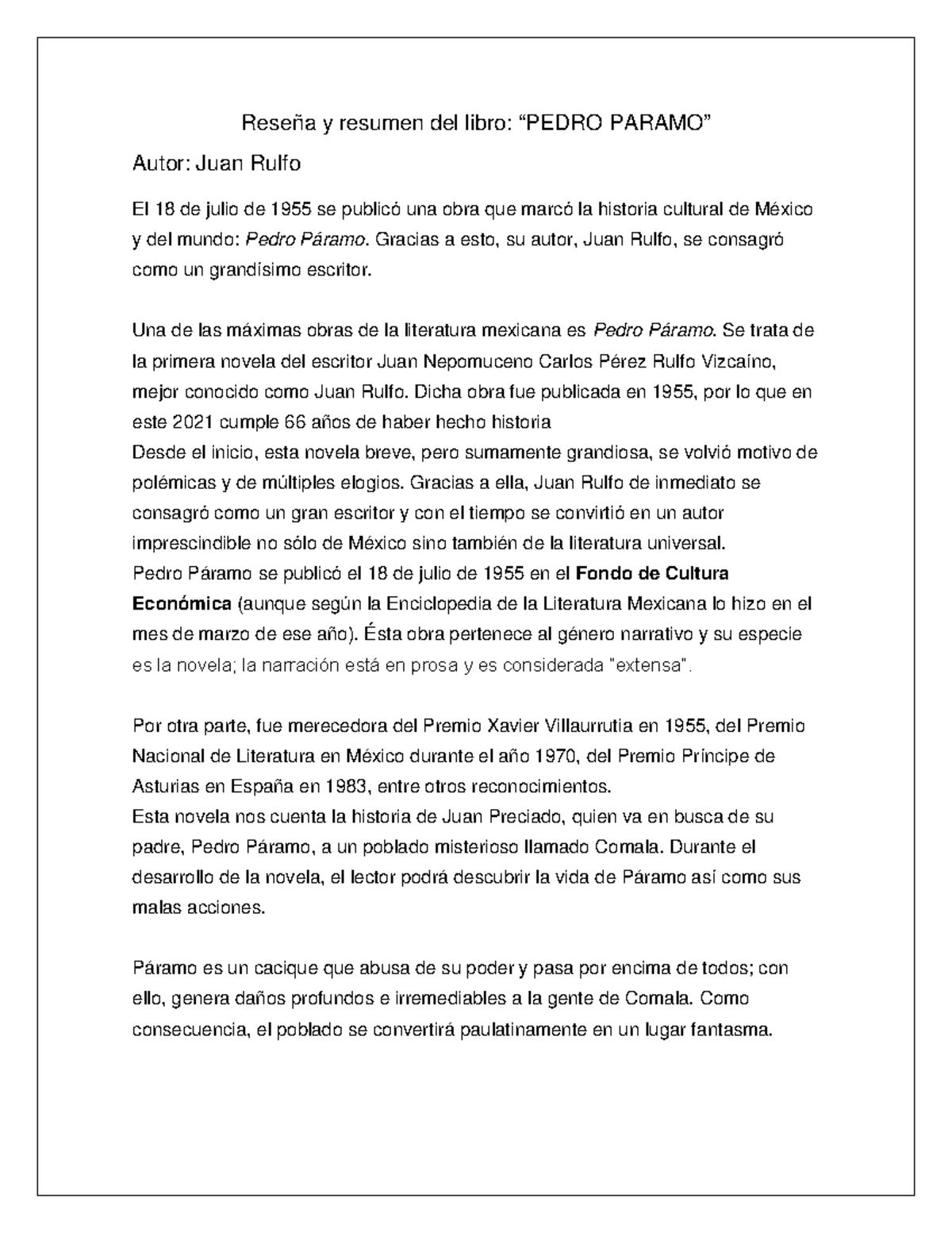 Reseña y resumen del libro - Reseña y resumen del libro: