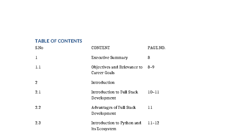 Full Stack Python Development: Table of Contents - Studocu