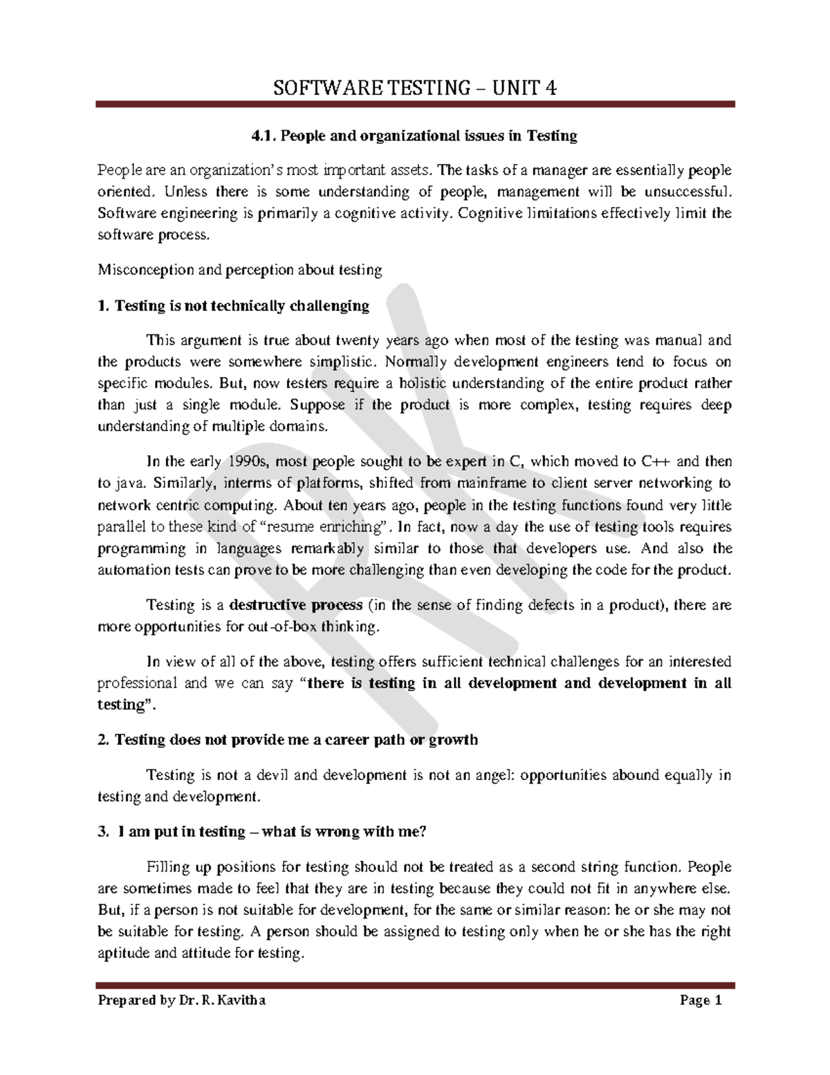 Unit-4 - St notes - People and organizational issues in Testing People ...