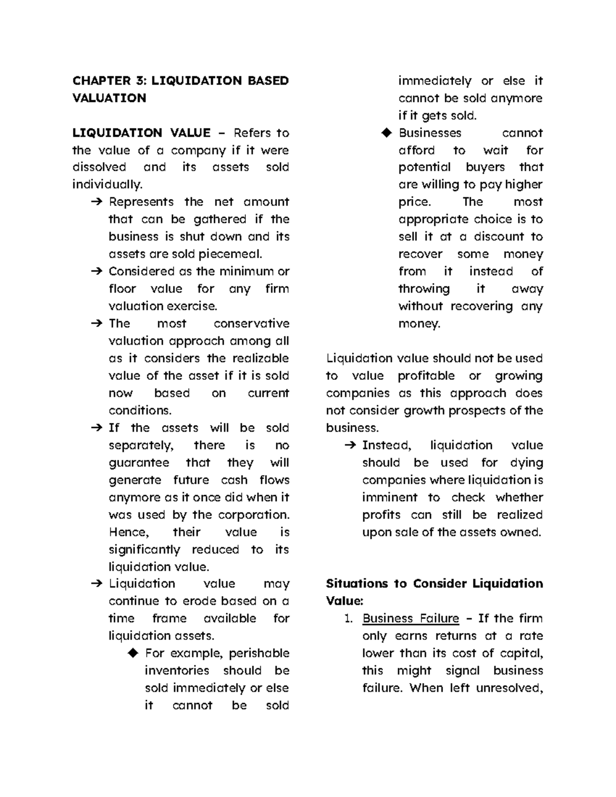 Chapter 3: Liquidation Based Valuation Theories & Concepts Explained - Studocu