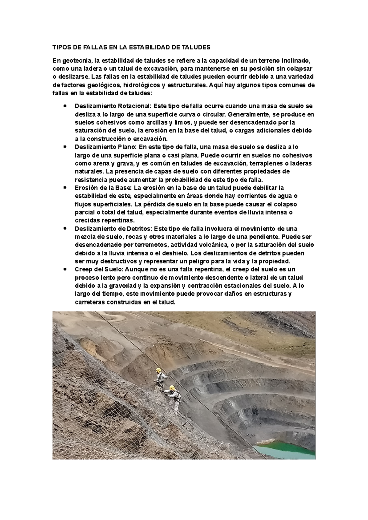 Tipos de Fallas en la Estabilidad de Taludes en Geotecnia - Studocu