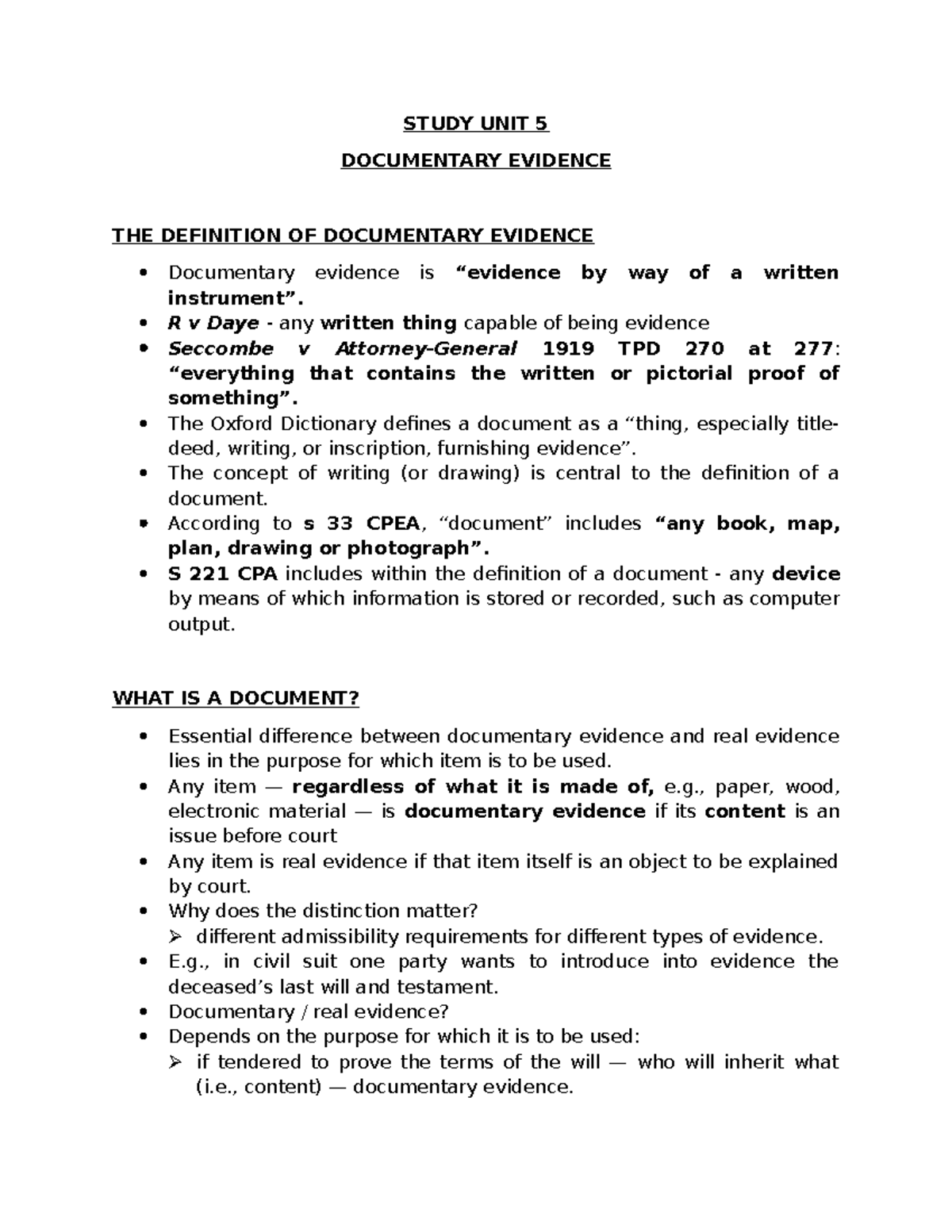Study UNIT 5 - Understanding Documentary Evidence in Law - Studocu