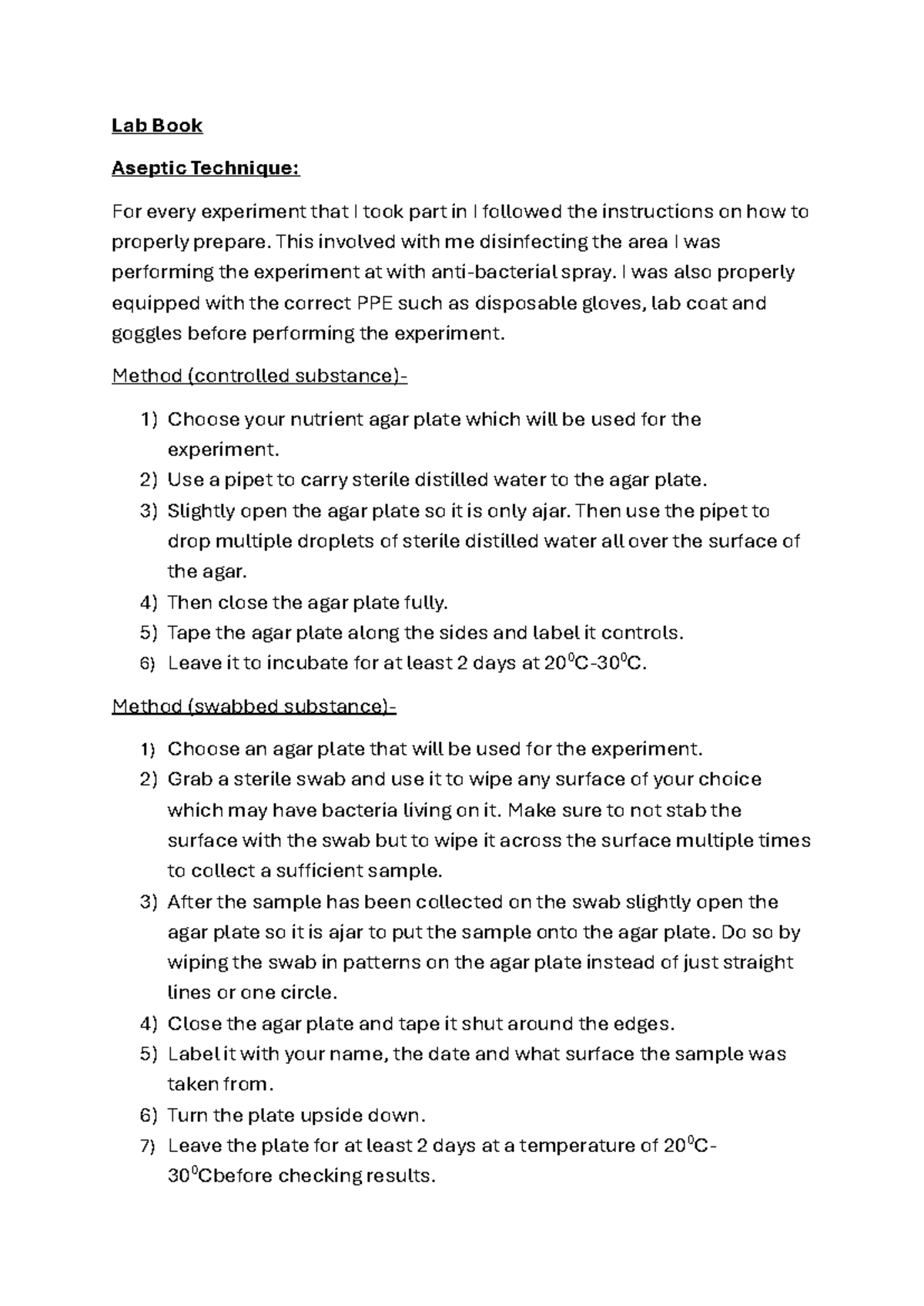 Aseptic Technique Lab Book: Proper Preparation for Experiments - Studocu