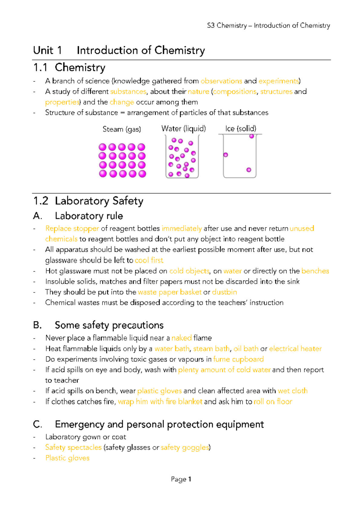 S3 Chemistry: Intro to Chemistry Concepts & Lab Safety Guidelines - Studocu