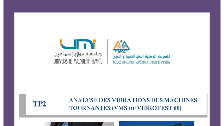 TP2 Analyse des Vibrations Mécaniques - VMS et Vibrotest 60 - Studocu