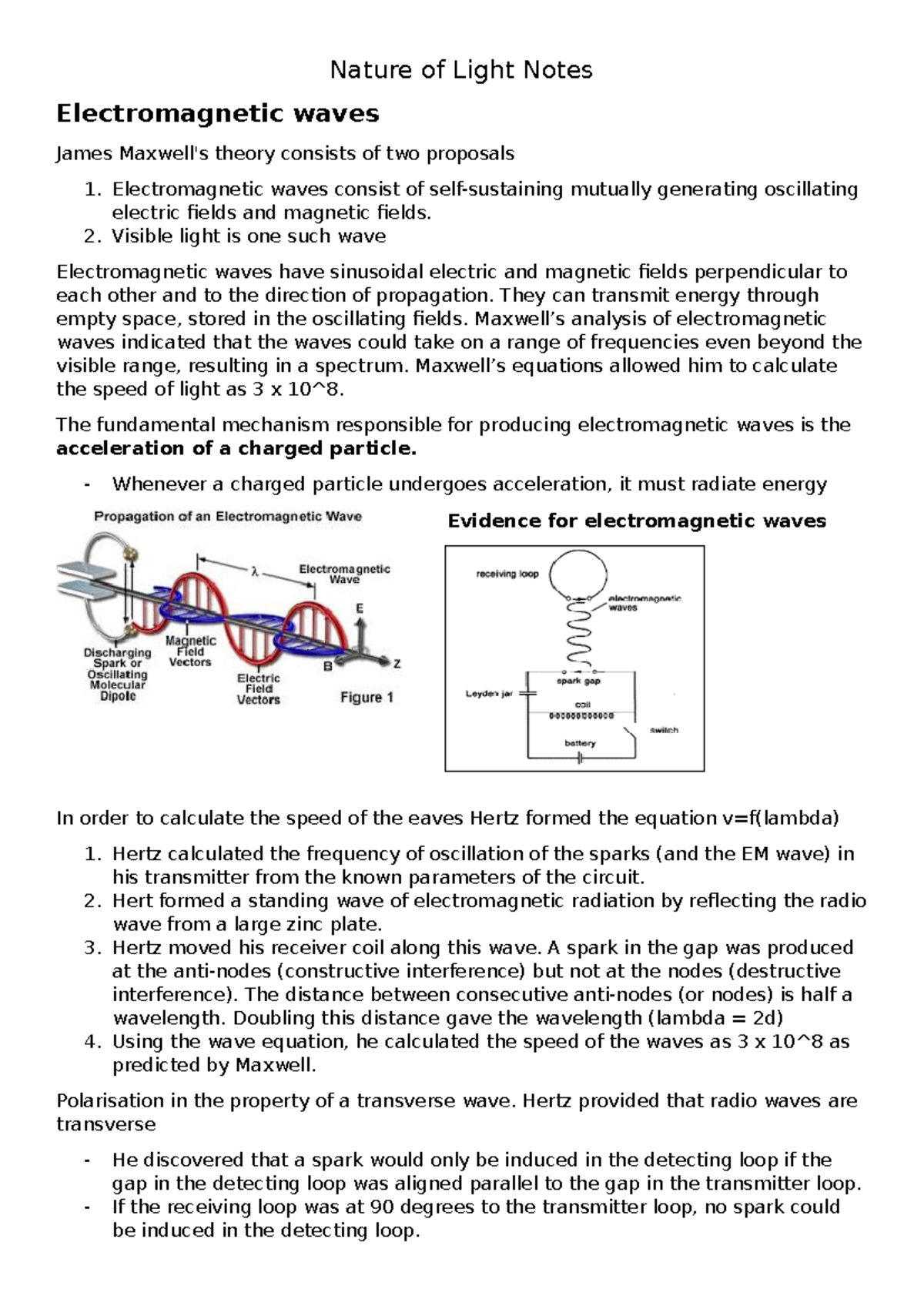 Nature of Light: Electromagnetic Waves & Special Relativity Notes (PHYS ...