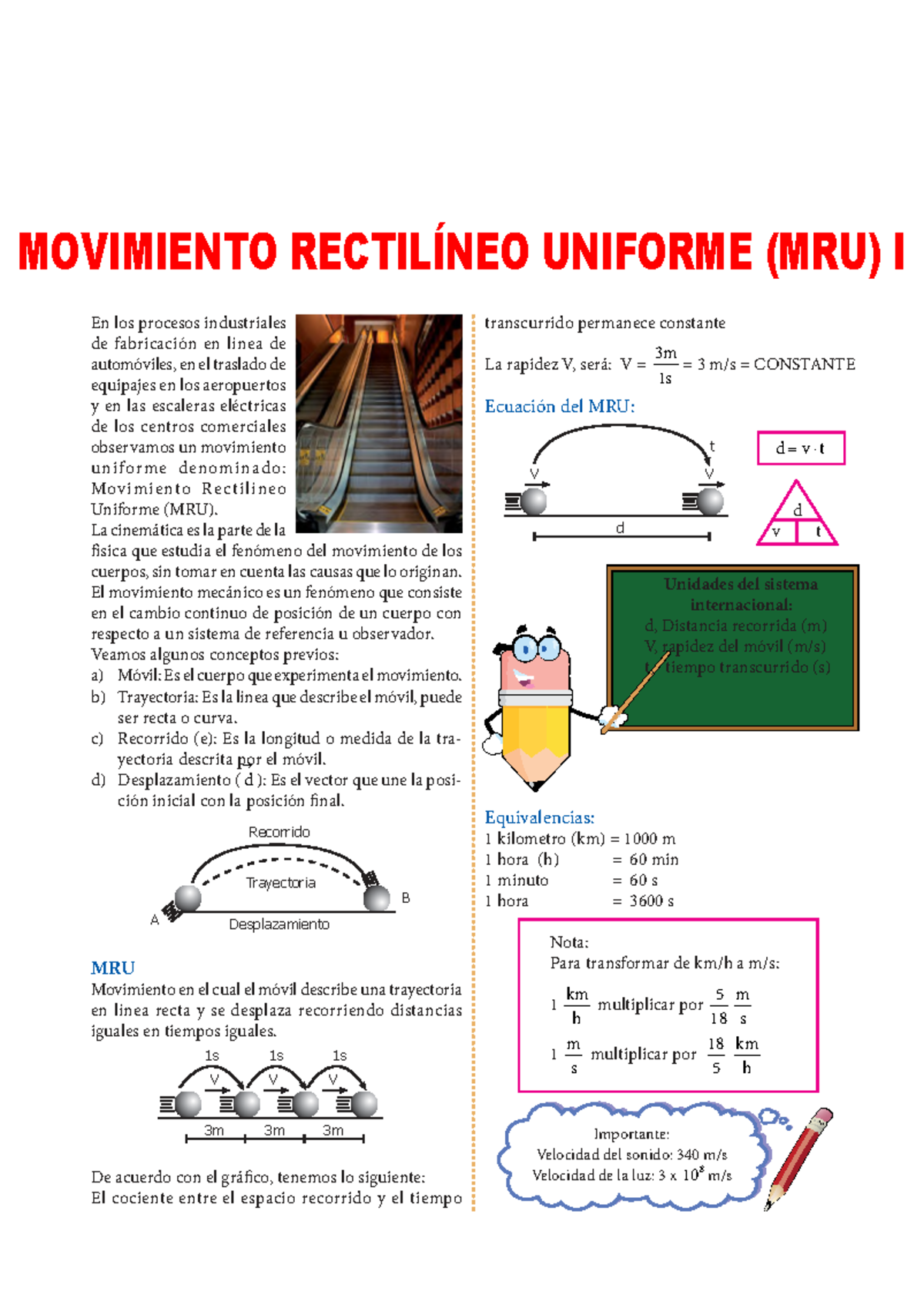 MRU: Movimiento Rectilíneo Uniforme - Primer Bachillerato - Studocu