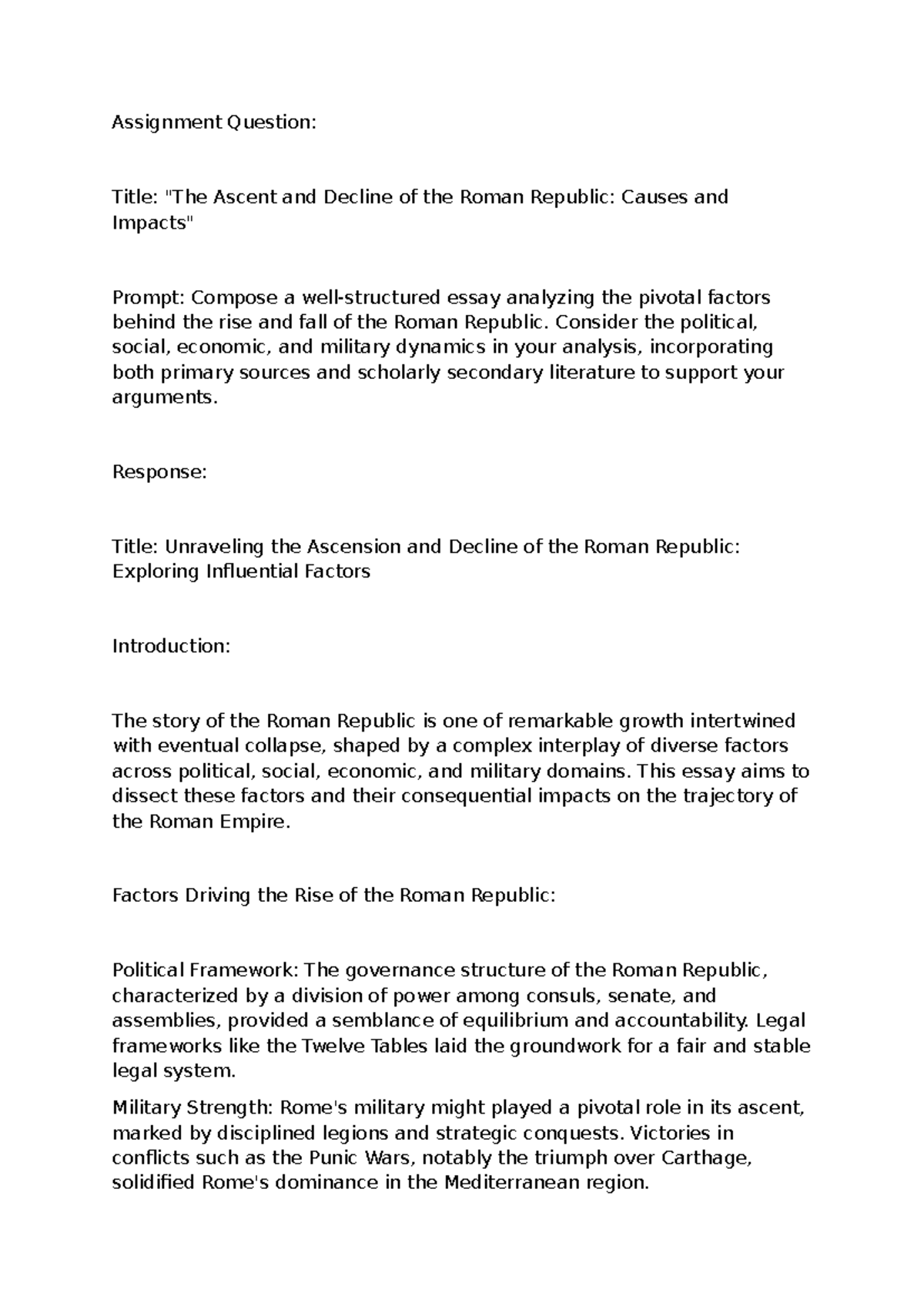 The Rise and Fall of the Roman Republic - Consider the political ...