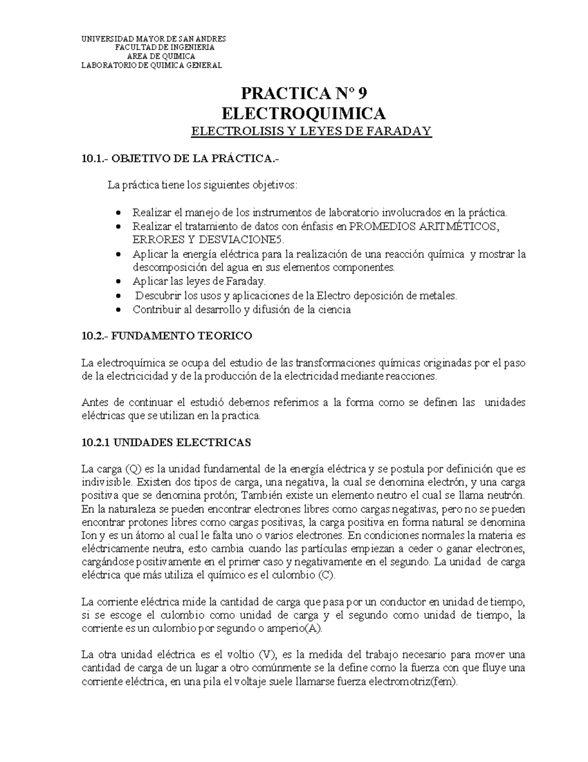 Practica # 9 Electroquimica - FACULTAD DE INGENIERIA AREA DE QUIMICA LABORATORIO DE QUIMICA ...