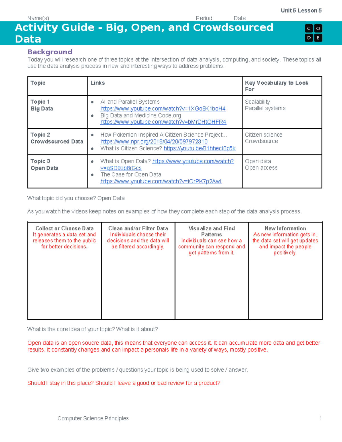 Activity Guide - Big, Open, and Crowdsourced Data - Unit 5 Lesson 5 ... Activity Guide - Big, Open, and Crowdsourced Data - Unit 5 Lesson 5 ...