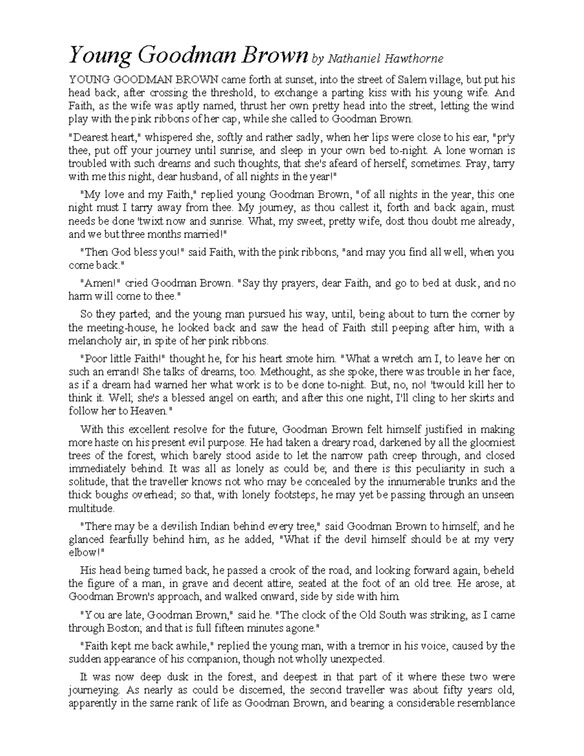 Young Goodman Brown: A Study of Faith and Temptation in Hawthorne's ...