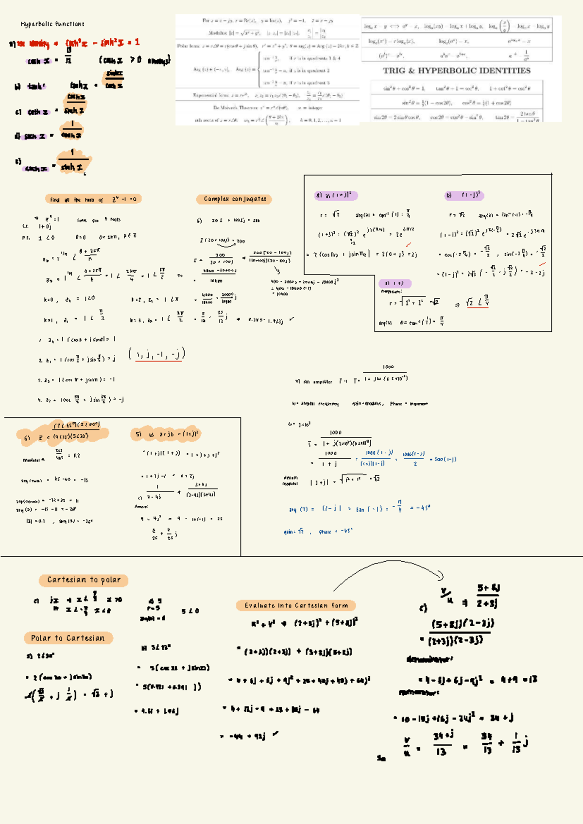 Hyperbolic Functions and Complex Analysis Notes (MATH 101) - Studocu