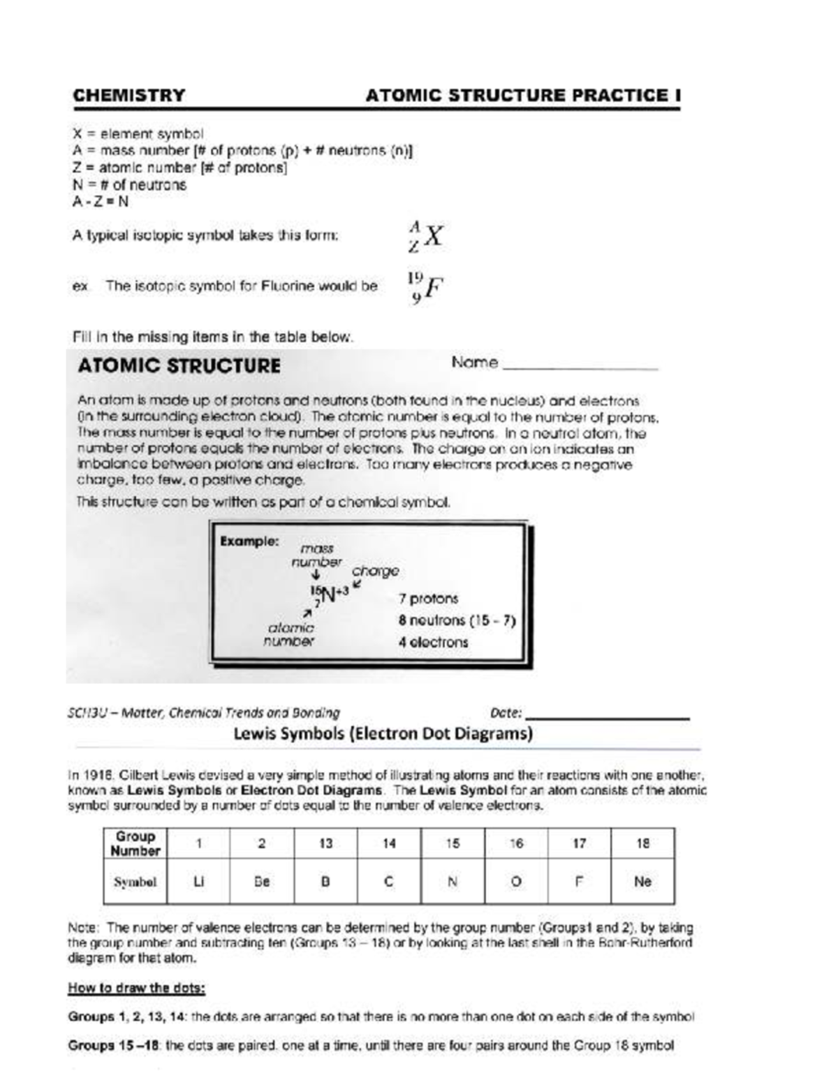 CHEM 101: Atomic Structure Practice and Isotopic Symbols - Studocu