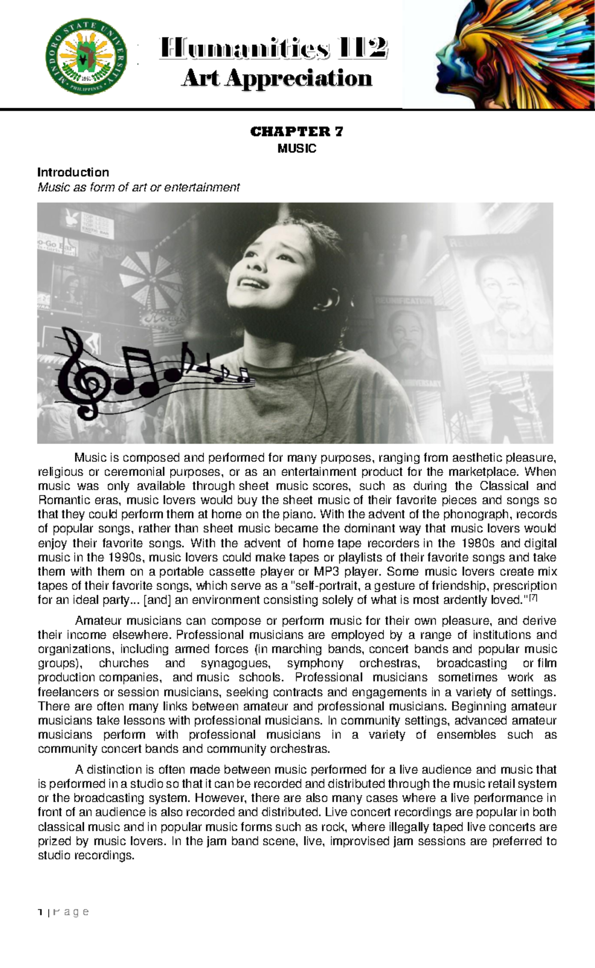 Art Appreciation CHAPTER 7: The Evolution and Elements of Music - Studocu