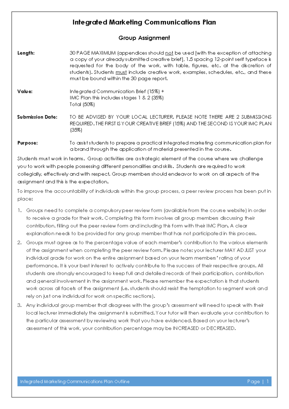 IMC Plan Overview & Structure - Integrated Marketing Communications ...