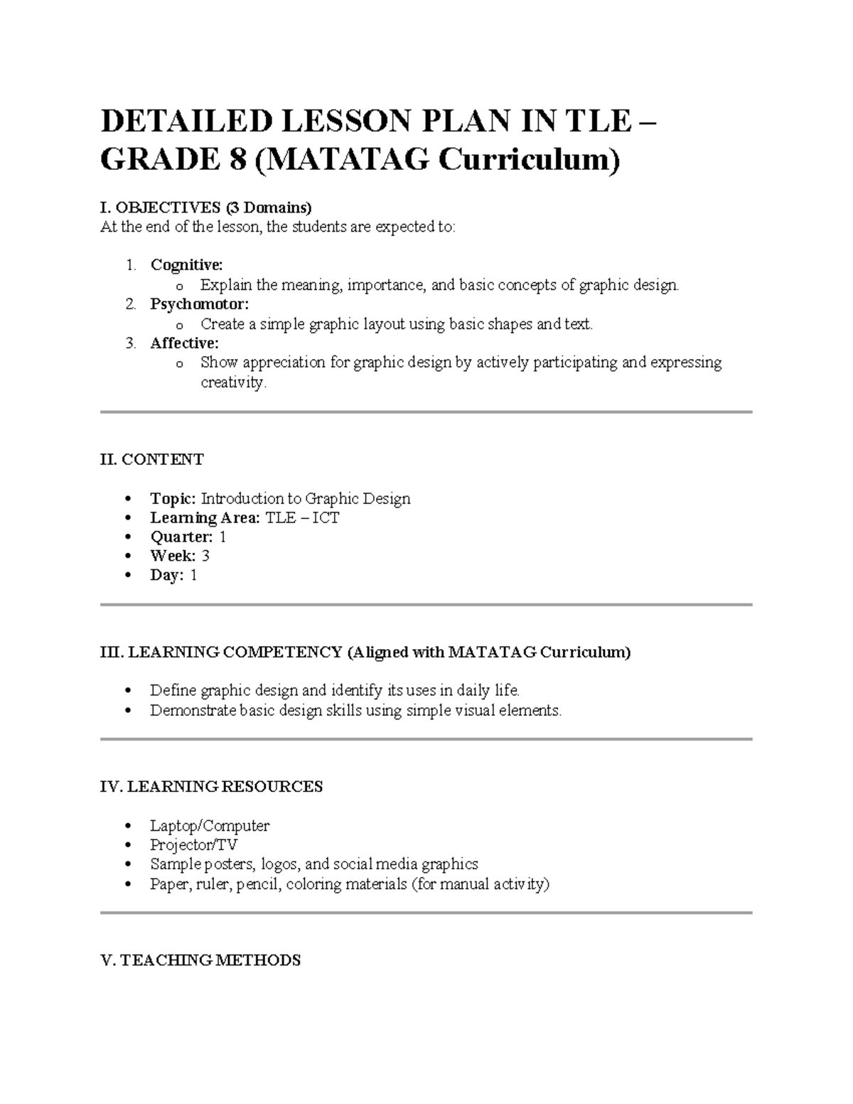 Detailed Lesson Plan in TLE 8: Introduction to Graphic Design - Studocu