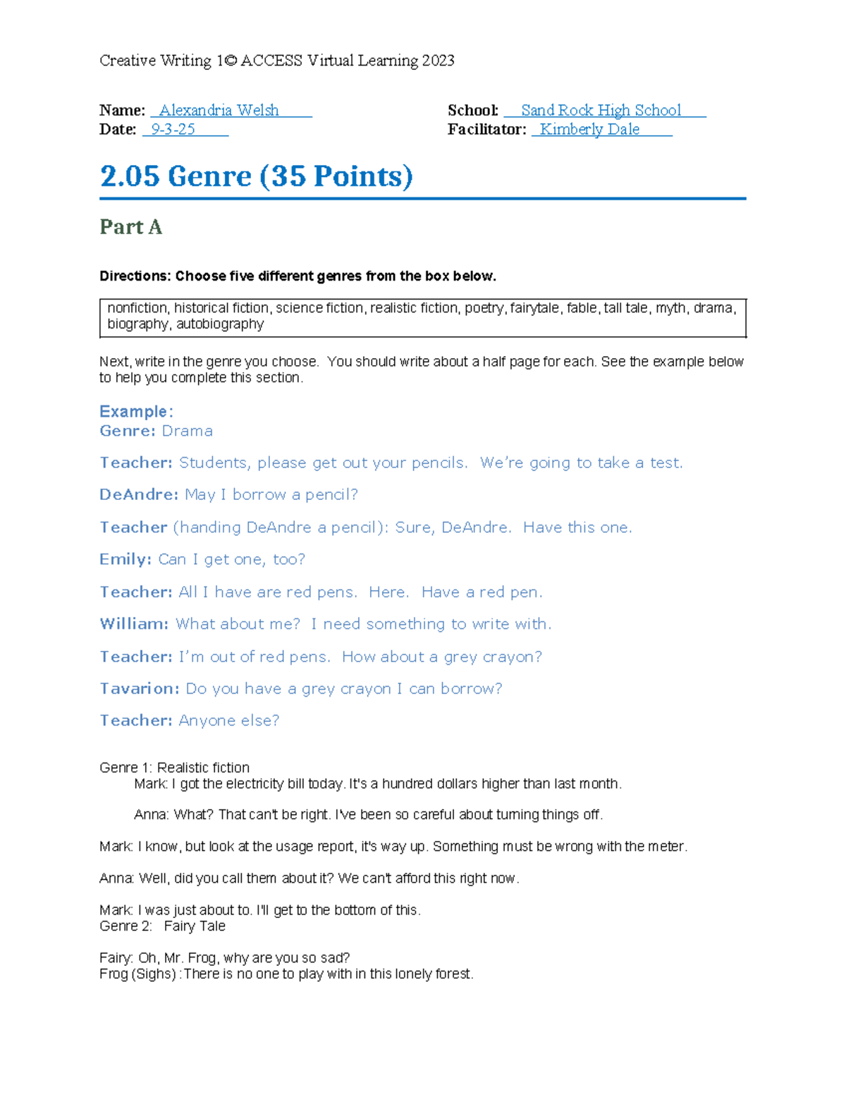 Creative Writing ACCESS 02-05 Genre Exploration Assignment - Studocu