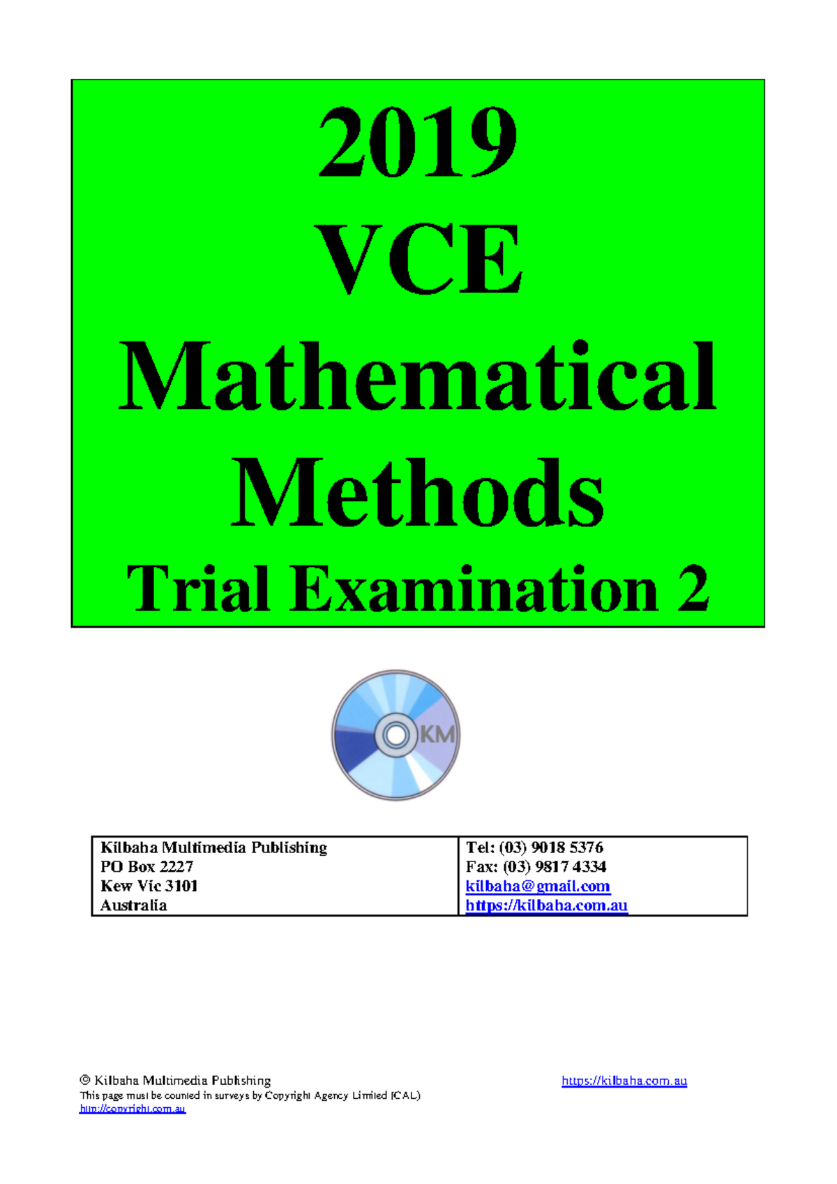 2019 VCE Mathematical Methods Trial Exam 2 - Kilbaha Publishing - Studocu